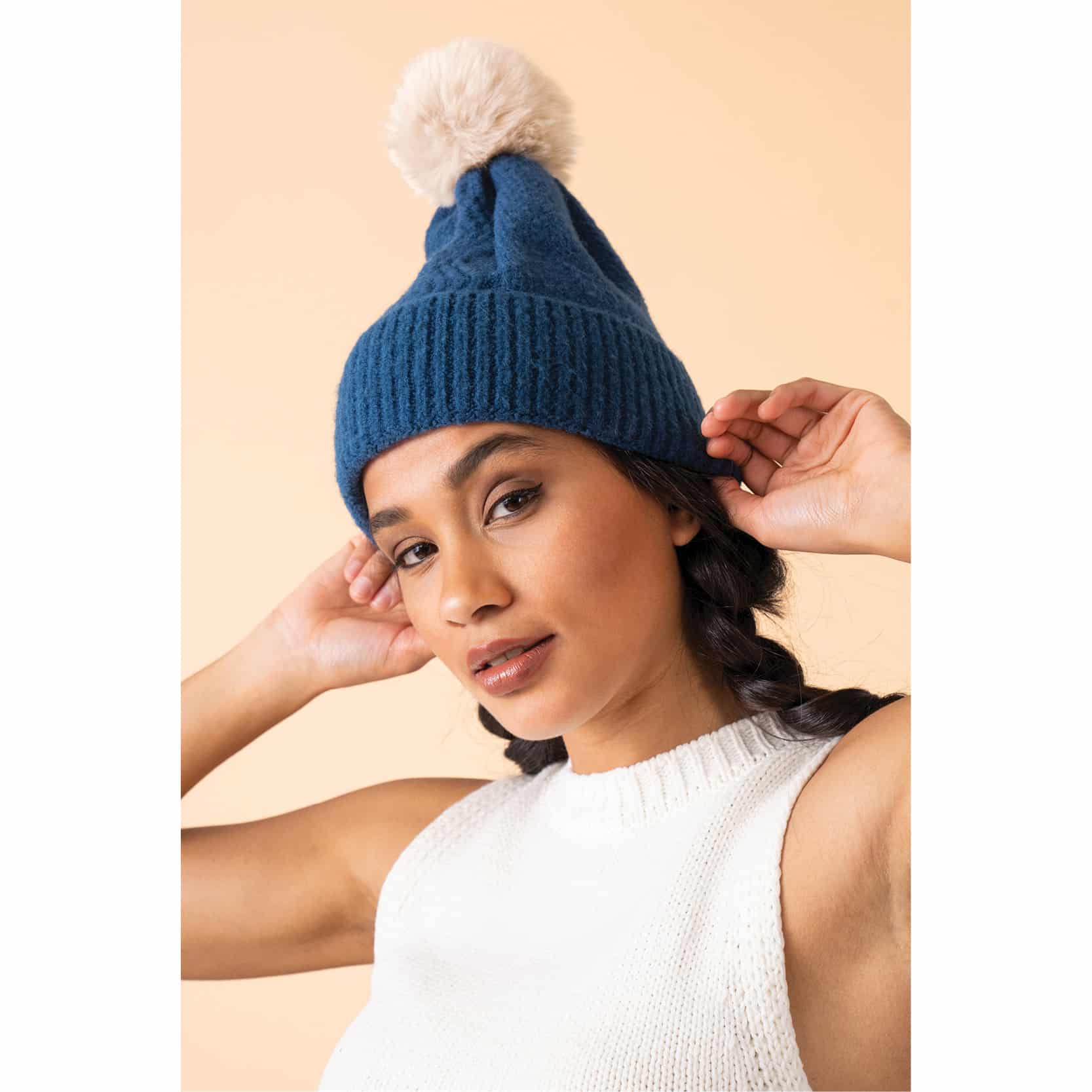 Powder Ingrid Bobble Hat Navy/Mist - Island Blue Tobermory
