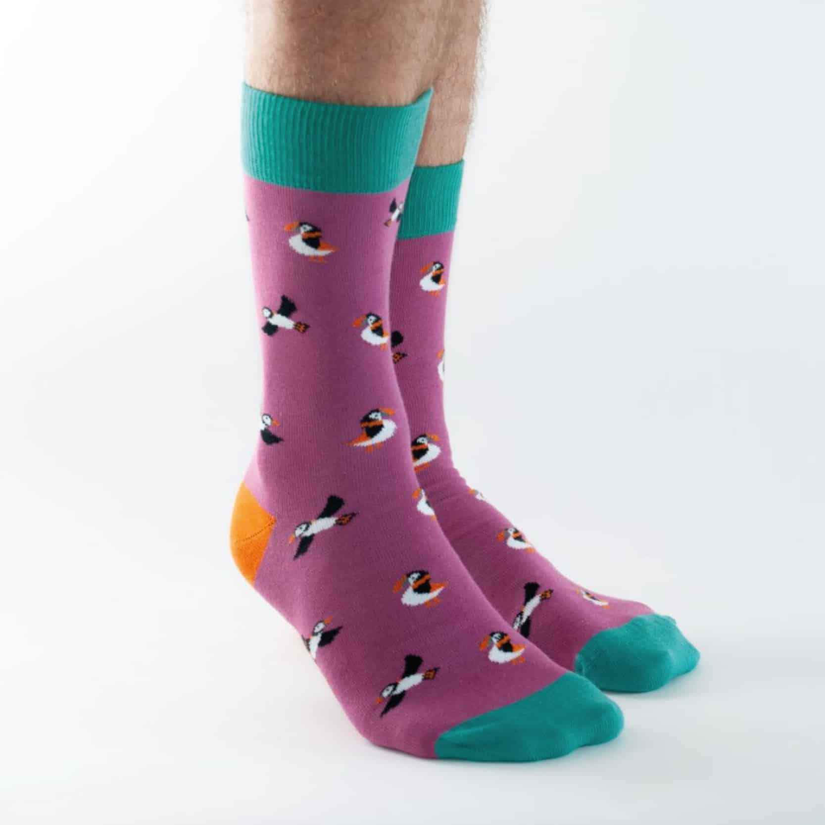 Doris and Dude Men's Rose Puffin Bamboo Socks - Island Blue Tobermory