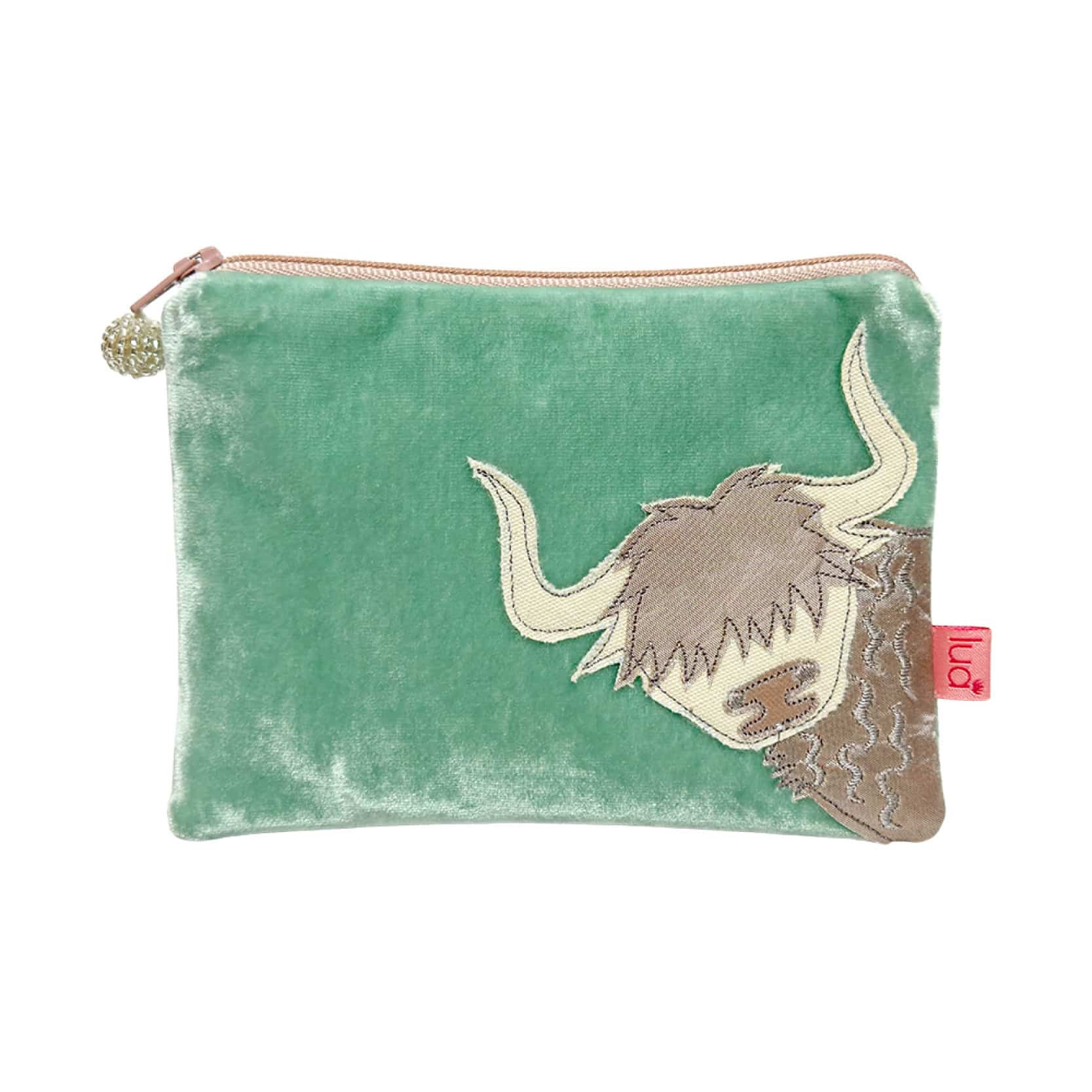 Lua Mint Highland Cow Purse - Island Blue Tobermory
