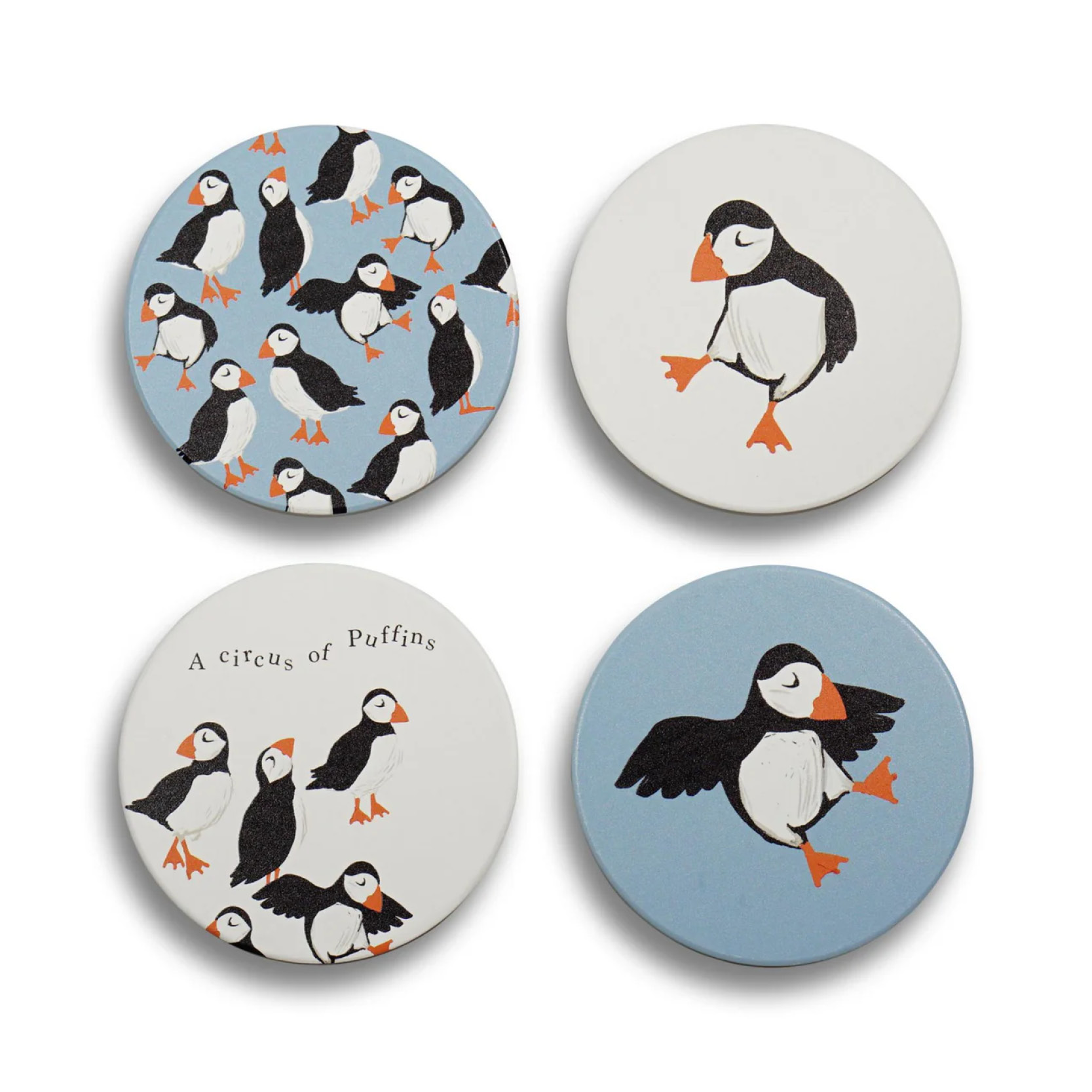 RSPB Circus of Puffins Set of 4 Ceramic Coasters - Island Blue Tobermory