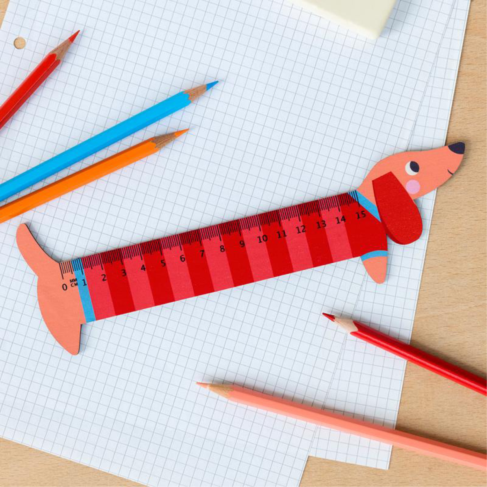 Rex London Sausage Dog Wooden Ruler - Island Blue Tobermory