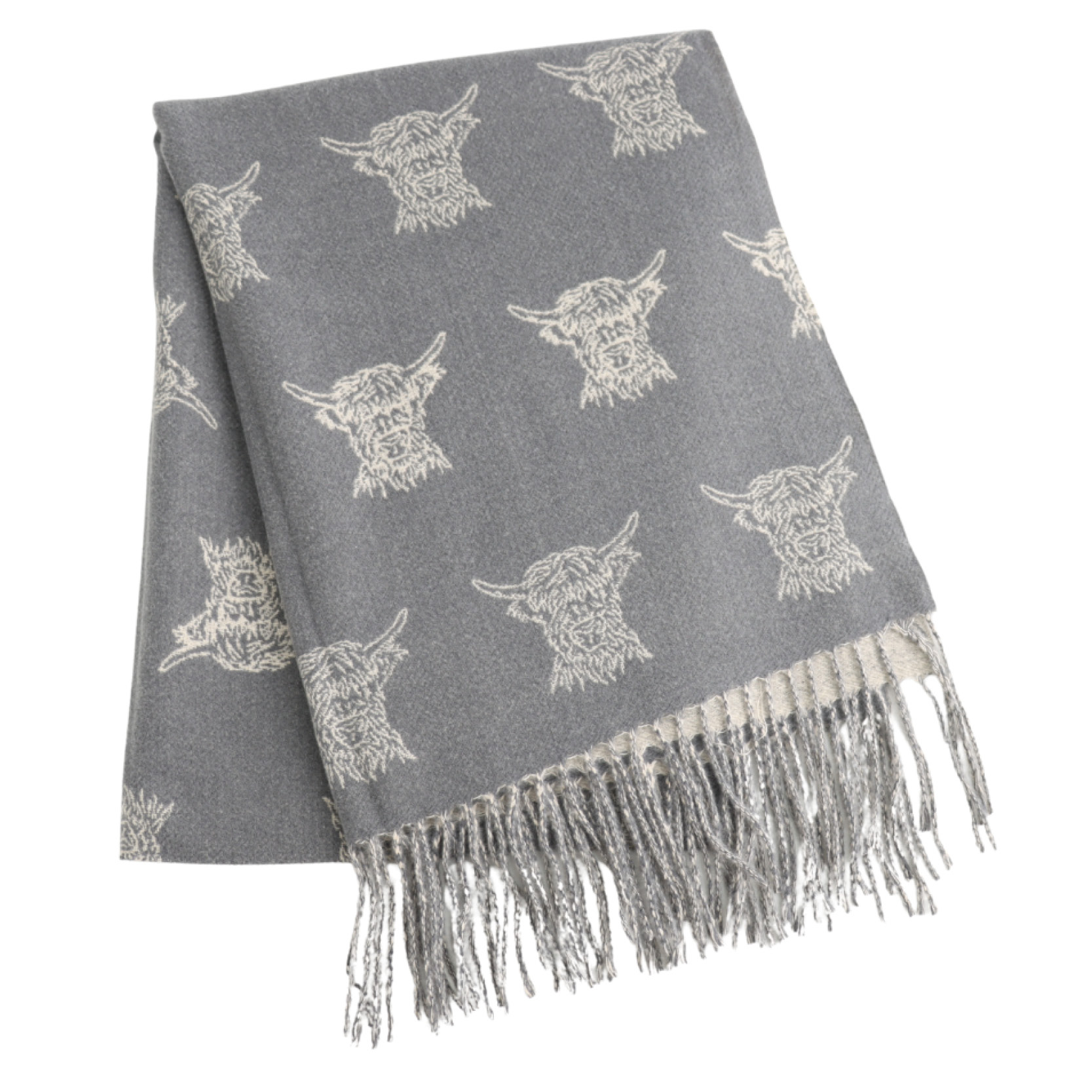 Lua Grey Highland Cows Scarf - Island Blue Tobermory