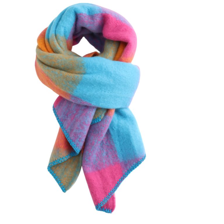 Lua Blue Multi Tartan Angled Scarf - Island Blue Tobermory