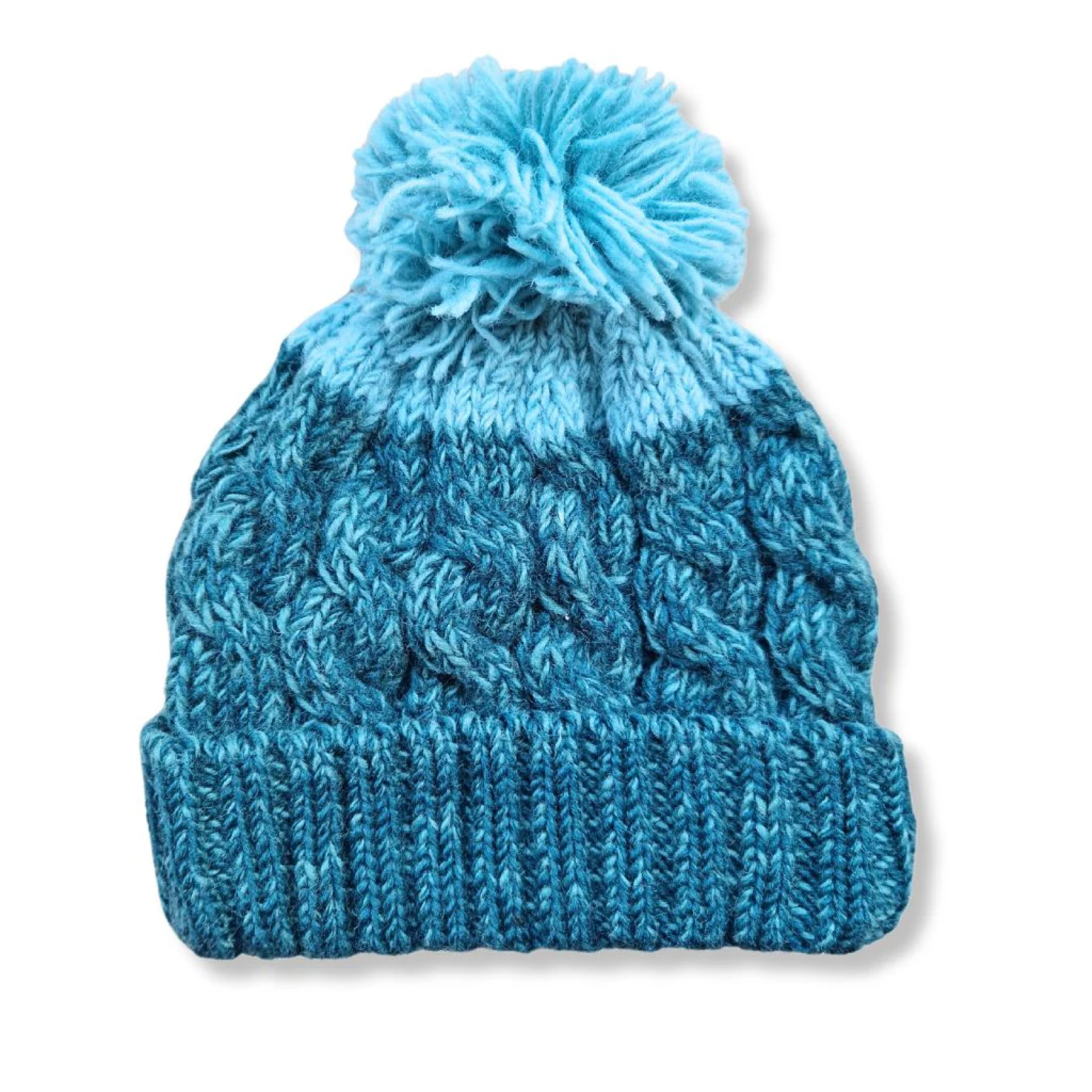 From The Source Cyan Cable Knit Bobble Hat - Island Blue Tobermory